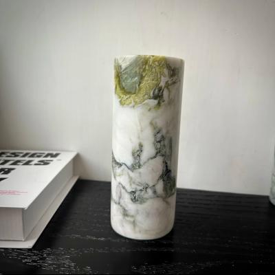 China Cold Emerald Jade Stone Flower Vase Green Modern For Home Decoration for sale
