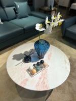 China Rose Rainbow Round Marble Top Coffee Table Marble Pedestal Table Scratchproof for sale