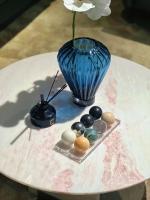 China Rose Rainbow Round Marble Top Coffee Table Marble Pedestal Table Scratchproof for sale