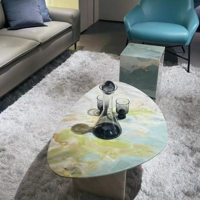 China Italian Capri Blue Marble Coffee Table Set Modern Minimalist With Polished Surface for sale