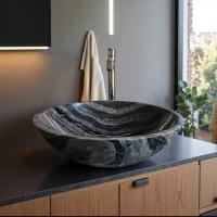 China Ancient Wood Grain Stone Bathroom Sink Glacier Veined Stone Sink Basin Durable For Luxury Hotel for sale