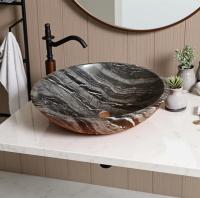 China Ancient Wood Grain Stone Bathroom Sink Glacier Veined Stone Sink Basin Durable For Luxury Hotel for sale