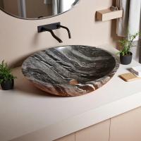China Ancient Wood Grain Stone Bathroom Sink Glacier Veined Stone Sink Basin Durable For Luxury Hotel for sale