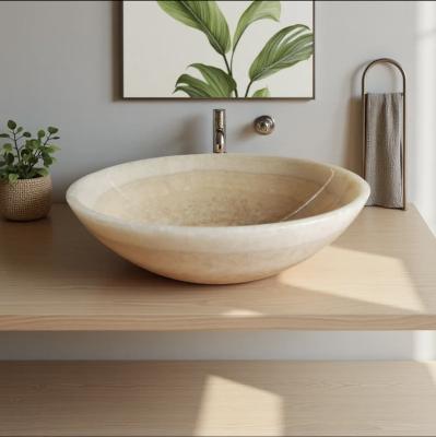 China Premium Yellow Jade Marble Bathroom Vanity Basin | Handcrafted Artisan Sink for sale