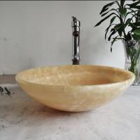 China Premium Yellow Jade Marble Bathroom Vanity Basin | Handcrafted Artisan Sink for sale