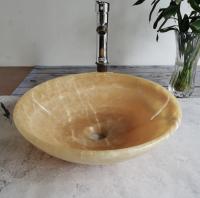 China Premium Yellow Jade Marble Bathroom Vanity Basin | Handcrafted Artisan Sink for sale