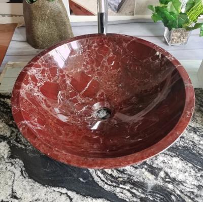 China Premium Rosso Levanto Marble Vanity Basin | Crimson Red Sink with White Veins for sale