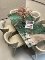 China Luxury Emerald Green Marble Dining Table | Natural Artistry for Dining Room for sale