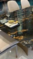 China Luxury Long Dining Table in Gold Silk Marble | The Centerpiece for Sophisticated for sale