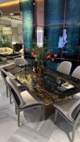 China Luxury Long Dining Table in Gold Silk Marble | The Centerpiece for Sophisticated for sale