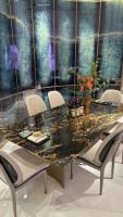 China Luxury Long Dining Table in Gold Silk Marble | The Centerpiece for Sophisticated for sale