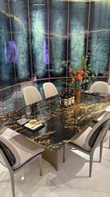 China Luxury Long Dining Table in Gold Silk Marble | The Centerpiece for Sophisticated for sale