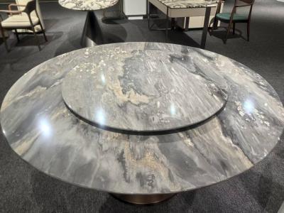 China Luxury Round Dining Table with Italian Blue Marble and Dramatic Golden Veins for sale