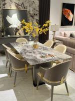 China Italian Venetian Brown Marble Luxury Dining Table | Silver Gray Veins for Modern Interior for sale
