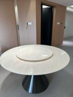 China Luxury Round Dining Table in Namib Bianco Marble | Golden Veins for Elegant Interiors for sale