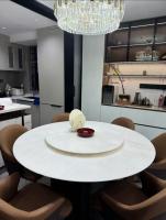 China Luxury Round Dining Table in Namib Bianco Marble | Golden Veins for Elegant Interiors for sale