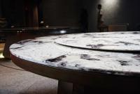 China Luxury Round Dining Table in Snowy Mountain Blue Marble | Ice-White with Deep Blue Veins for sale