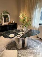 China Mica Green Marble Dining Table | Luxury Emerald Green Surface with Silver White Veins for sale