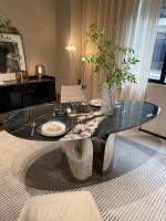 China Mica Green Marble Dining Table | Luxury Emerald Green Surface with Silver White Veins for sale