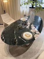 China Mica Green Marble Dining Table | Luxury Emerald Green Surface with Silver White Veins for sale