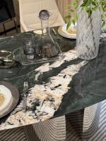 China Mica Green Marble Dining Table | Luxury Emerald Green Surface with Silver White Veins for sale