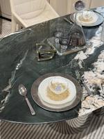 China Mica Green Marble Dining Table | Luxury Emerald Green Surface with Silver White Veins for sale