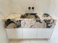 China Luxury Bvlgari Pink Marble Countertop | Soft Pink with Black Veins for Vanity for sale
