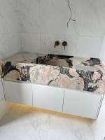 China Luxury Bvlgari Pink Marble Countertop | Soft Pink with Black Veins for Vanity for sale
