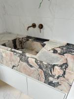 China Luxury Bvlgari Pink Marble Countertop | Soft Pink with Black Veins for Vanity for sale