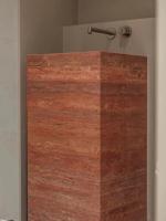 China Natural Red Travertine Bathroom Washbasin | Artistic Stone Vanity for Modern Interiors for sale
