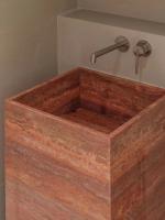 China Natural Red Travertine Bathroom Washbasin | Artistic Stone Vanity for Modern Interiors for sale