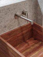 China Natural Red Travertine Bathroom Washbasin | Artistic Stone Vanity for Modern Interiors for sale