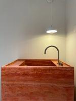 China Iranian Red Travertine Bathroom Washbasin | Artistic Stone Vanity with Flaming Texture for sale