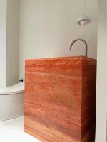 China Iranian Red Travertine Bathroom Washbasin | Artistic Stone Vanity with Flaming Texture for sale