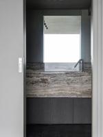 China Dark Gray Travertine Bathroom Washbasin | Elegant Stone Vanity for Modern Interiors for sale