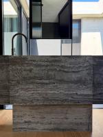 China Dark Gray Travertine Bathroom Washbasin | Elegant Stone Vanity for Modern Interiors for sale
