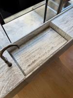 China Dark Gray Travertine Bathroom Washbasin | Elegant Stone Vanity for Modern Interiors for sale