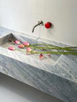 China Luxury Brazilian Blue Marble Washbasin | Crystal Veins for Premium Bathrooms for sale