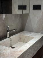 China Luxury Four Seasons Pink Marble Washbasin | Misty Pink with Gold Veins Vanity for sale