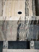 China Luxury Tiramisu Travertine Washbasin | Warm Beige and Brown Stone Vanity for sale