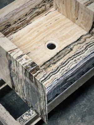 China Luxury Tiramisu Travertine Washbasin | Warm Beige and Brown Stone Vanity for sale
