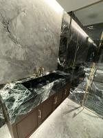 China Luxury Pradas Verde Marble Vanity Top | Deep Green with Silver Gray Veins for sale