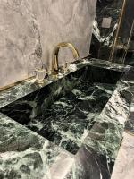 China Luxury Pradas Verde Marble Vanity Top | Deep Green with Silver Gray Veins for sale