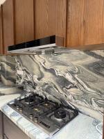 China Purple Landscape Marble Vanity Top - Ink Wash Mountain Art Bathroom Countertop for sale