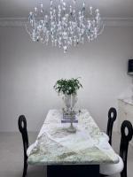 China Luxury Green Marble Dining Table - Emerald Ripple & Silver Cloud Art Table for sale