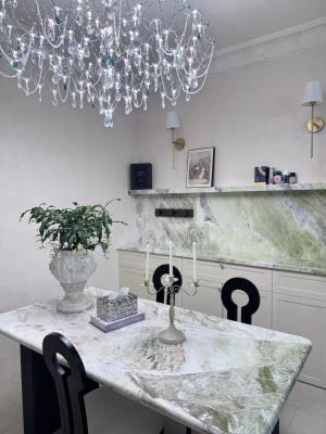 China Luxury Green Marble Dining Table - Emerald Ripple & Silver Cloud Art Table for sale