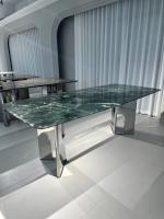 China Verde Green Marble Dining Table - Luxury Art Table with Silver Gray Veins for sale