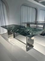 China Verde Green Marble Dining Table - Luxury Art Table with Silver Gray Veins for sale