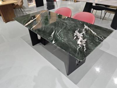 China Mica Green Marble Dining Table - Luxury Deep Jade Art Table with Starburst Veins for sale