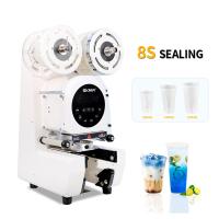 China Stainless Steel Automatic Cup Sealing Machine For Bubble Tea Coffee Plastic Cups Sealer 25pcs/min for sale